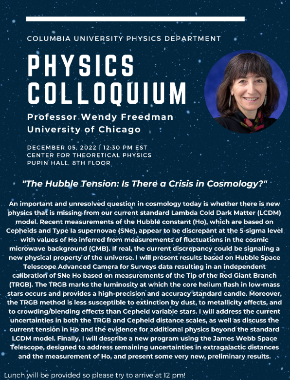 Physics Colloquium: Wendy Freedman | Department of Physics